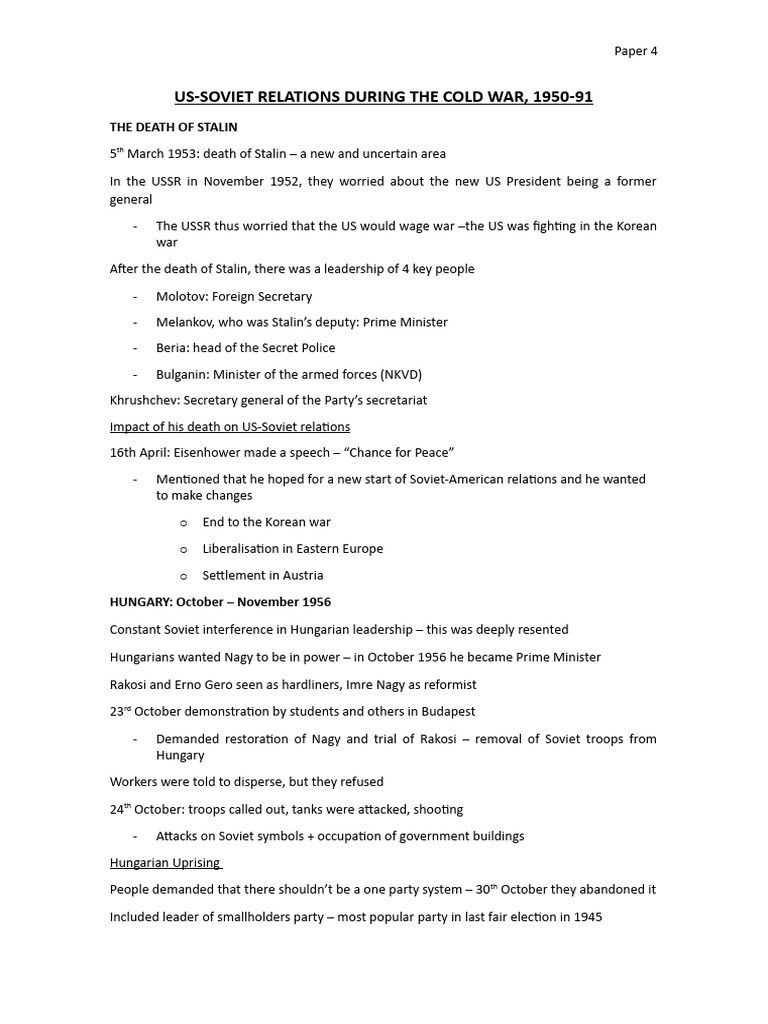 US-Soviet Relations During The Cold War | PDF | Soviet Union | World ...