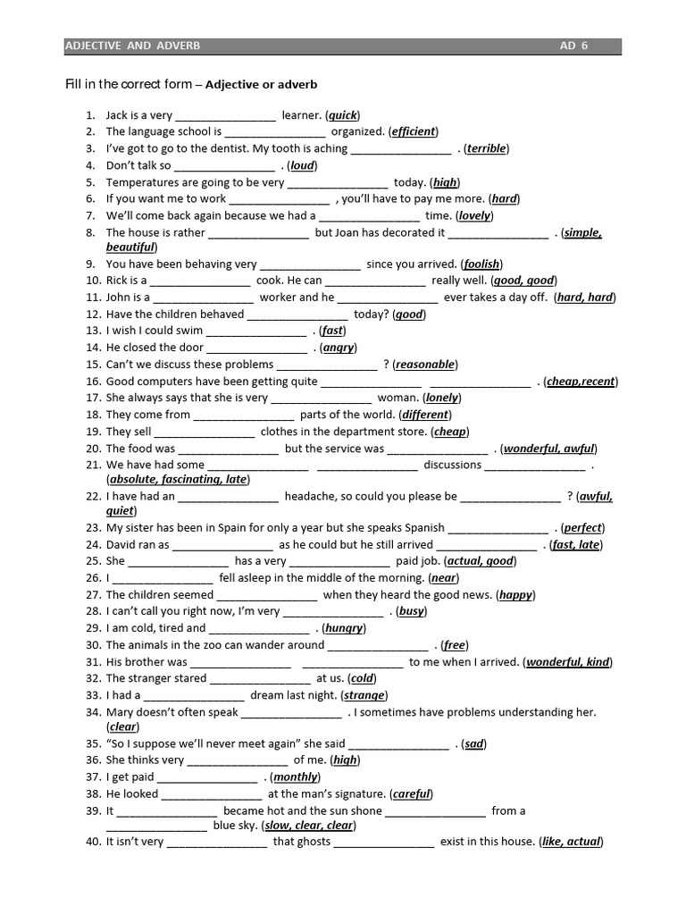 Adjective and Adverb 6- PDF Worksheet | PDF | Adverb