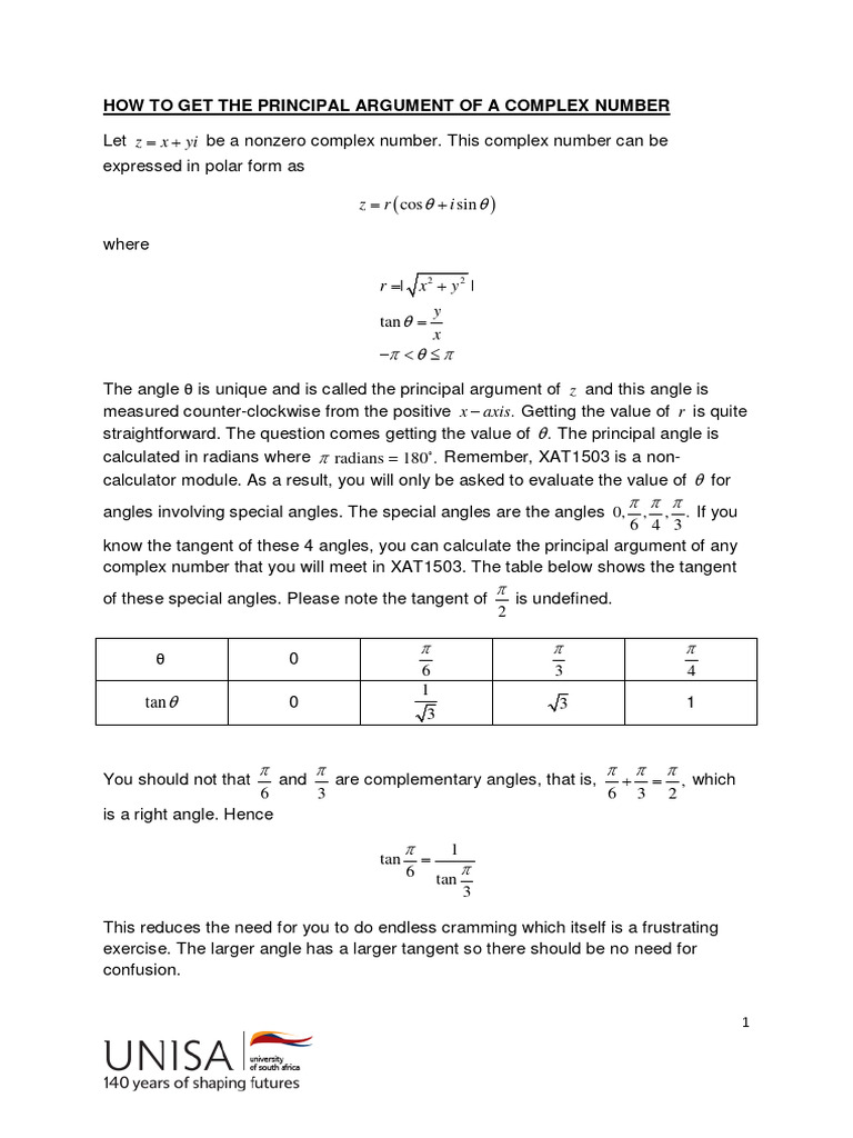 01 HOW TO GET THE PRINCIPAL ARGUMENT OF A COMPLEX NUMBER | PDF | Complex Number | Trigonometry