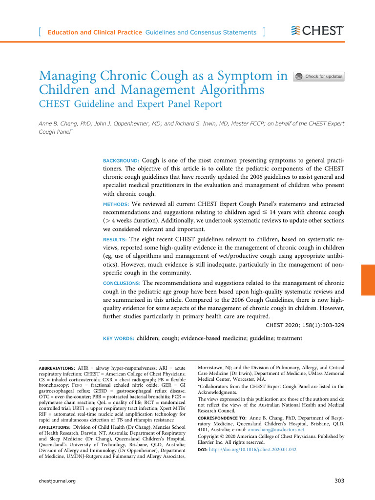 Managing chronic cough as a symptom in children and management ...