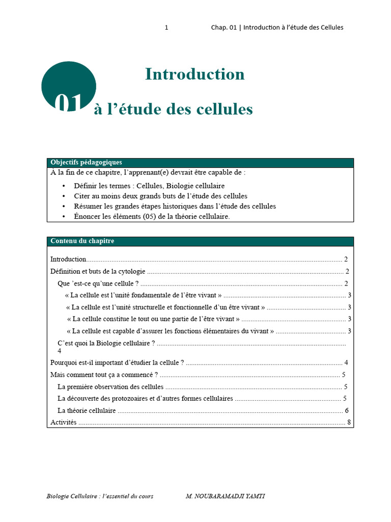 CH01 Introduction À L'étude Des Cellules | PDF | Cellule (Biologie) | Biologie cellulaire