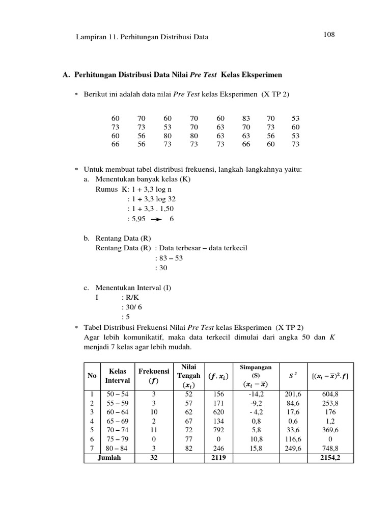 Perhitungan Distribusi Data Pre dan Post Test | PDF