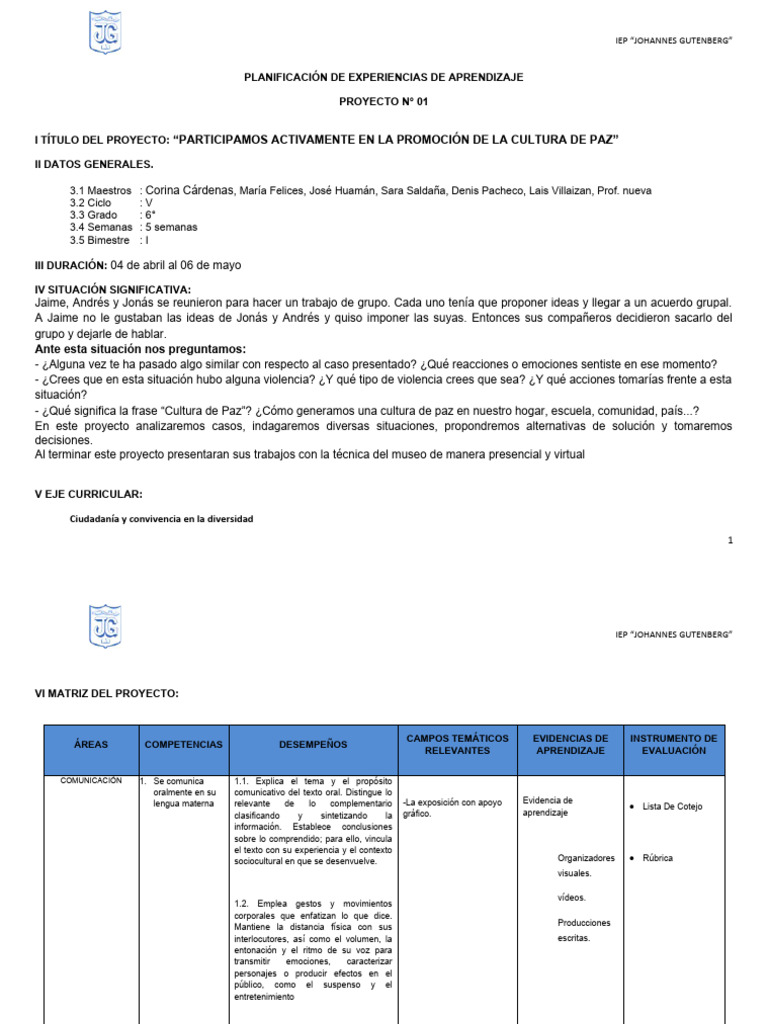 6° Grado Proyecto N°1 2022 | PDF | Aprendizaje