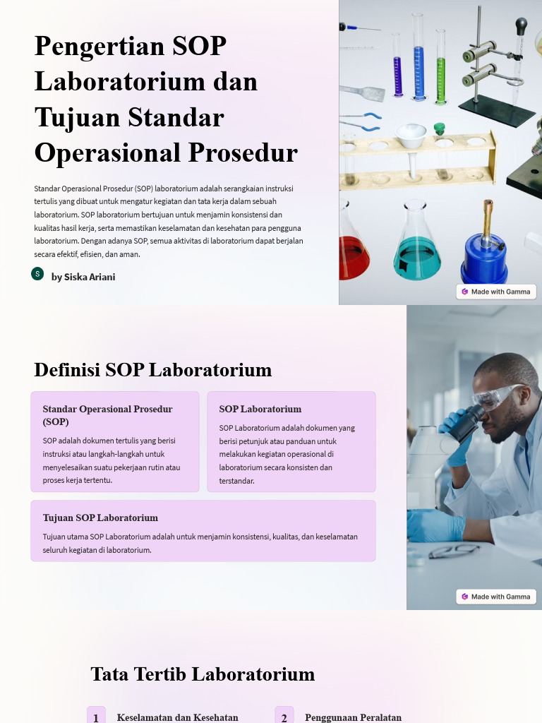 Pengertian SOP Laboratorium Dan Tujuan Standar Operasional Prosedur | PDF Pengertian SOP Laboratorium Dan Tujuan Standar Operasional Prosedur | PDF