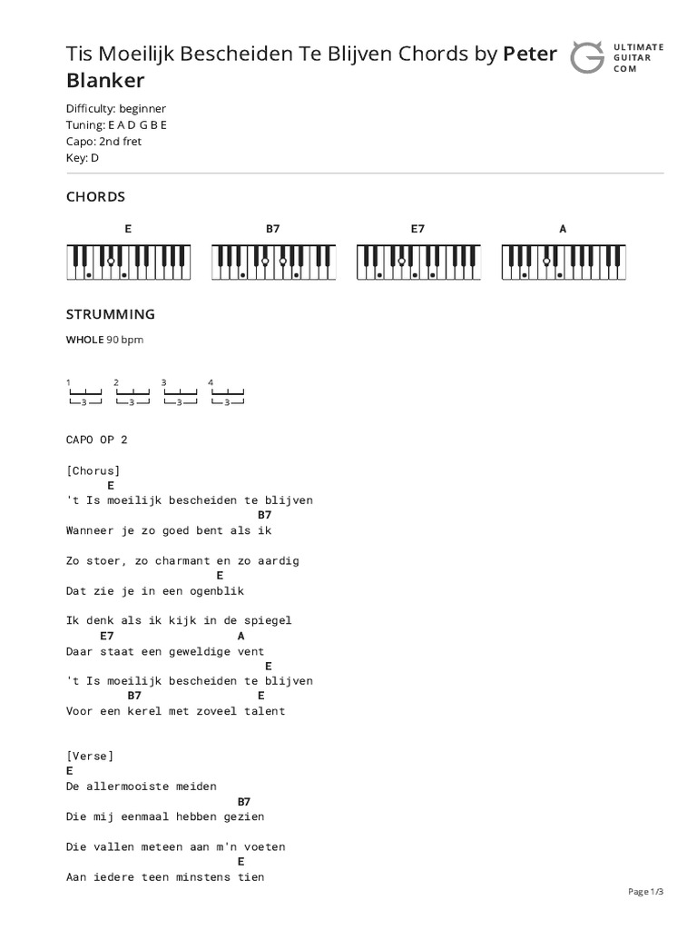 Tis Moeilijk Bescheiden Te Blijven Chords Peter Blanker | PDF
