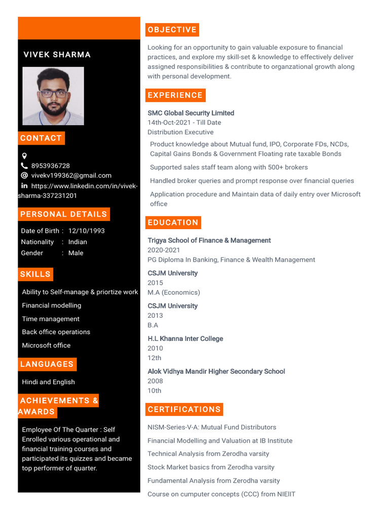 Vivek Sharma CV | PDF | Market (Economics) | Investing