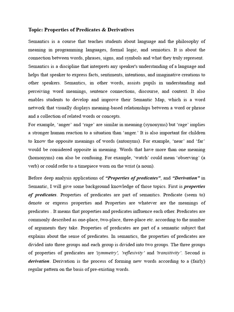 Properties of Predicates & Derivatives | PDF | Semantics | Predicate ...