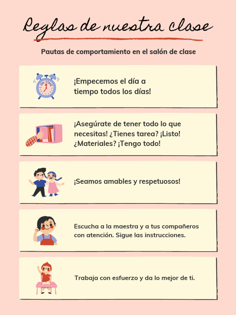 Rosa y Crema Ilustración Reglas en El Salón de Clase Póster - 20240503 ...