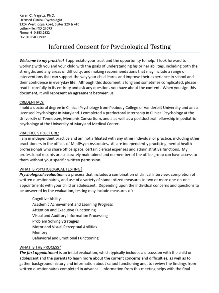 Psychological Testing Information | PDF | Psychology | Informed Consent