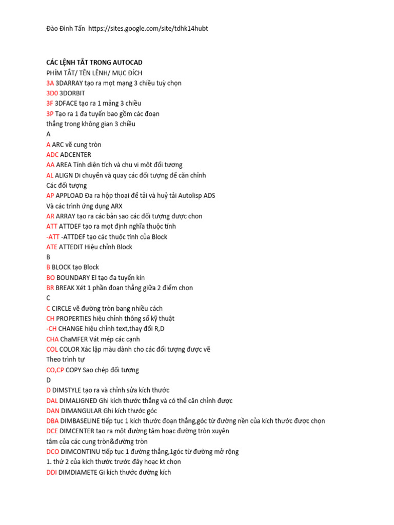 CÁC L_NH T_T TRONG AUTOCAD | PDF