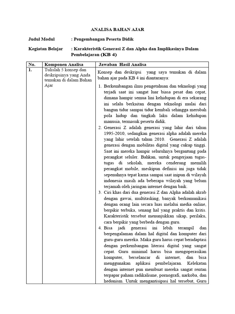 Analisa Bahan Ajar KB 4 | PDF