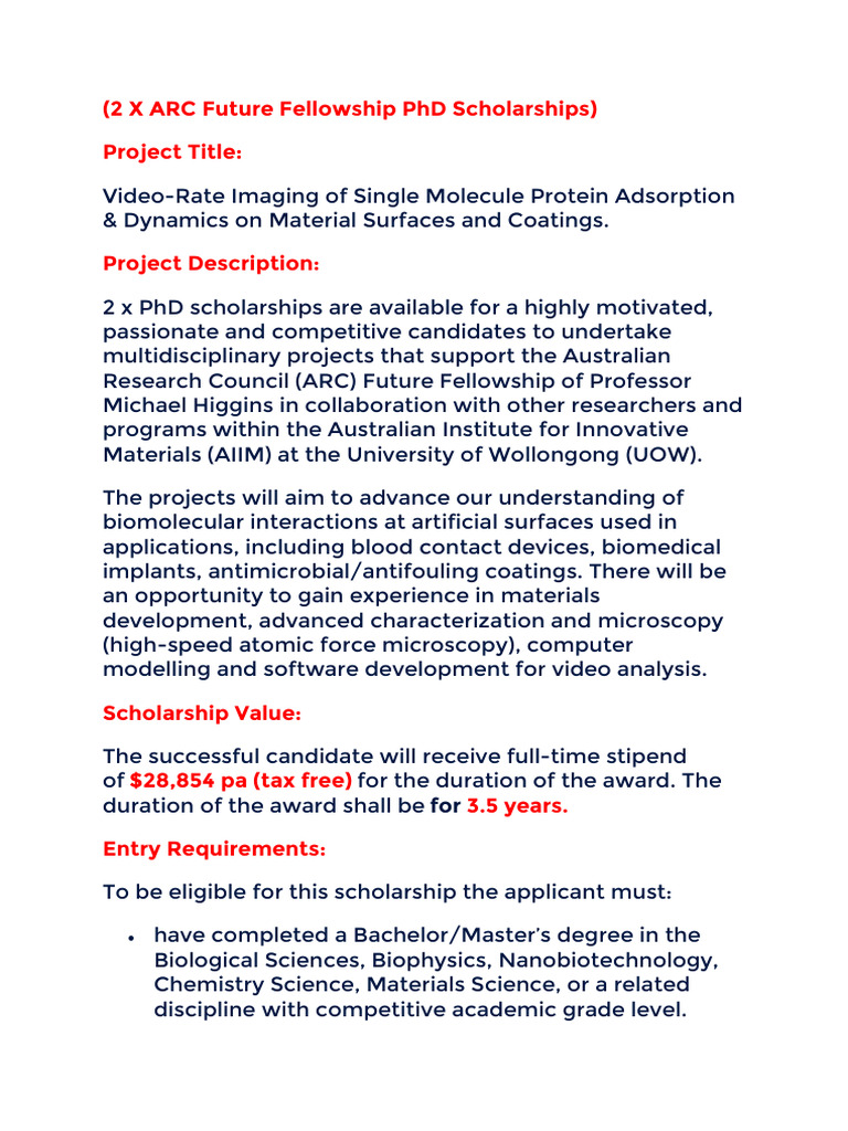 2 X ARC Future Fellowship PHD Scholarships - University of Wollongong ...