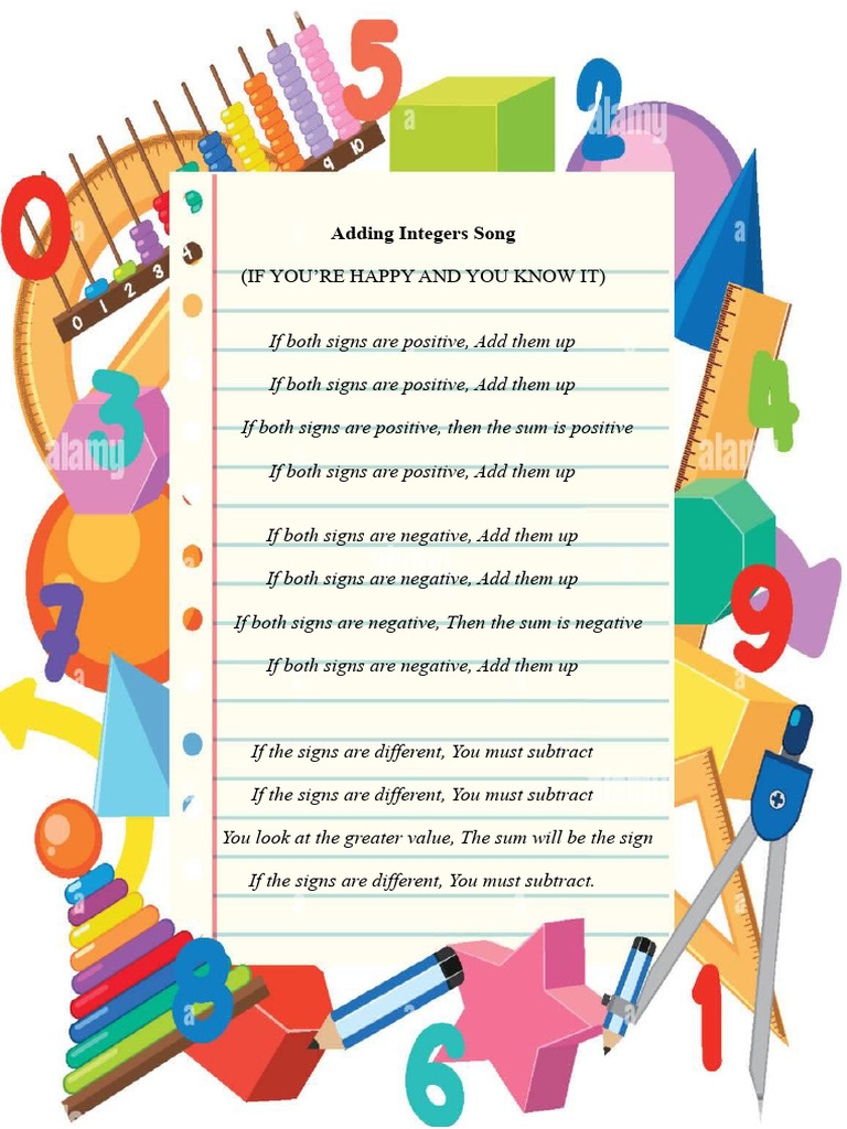 Adding Integers Song | PDF | Language Arts & Discipline | Foreign Language Studies