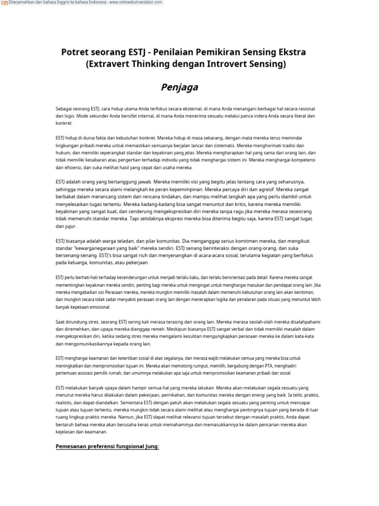 Panduan Kepribadian ESTJ | PDF