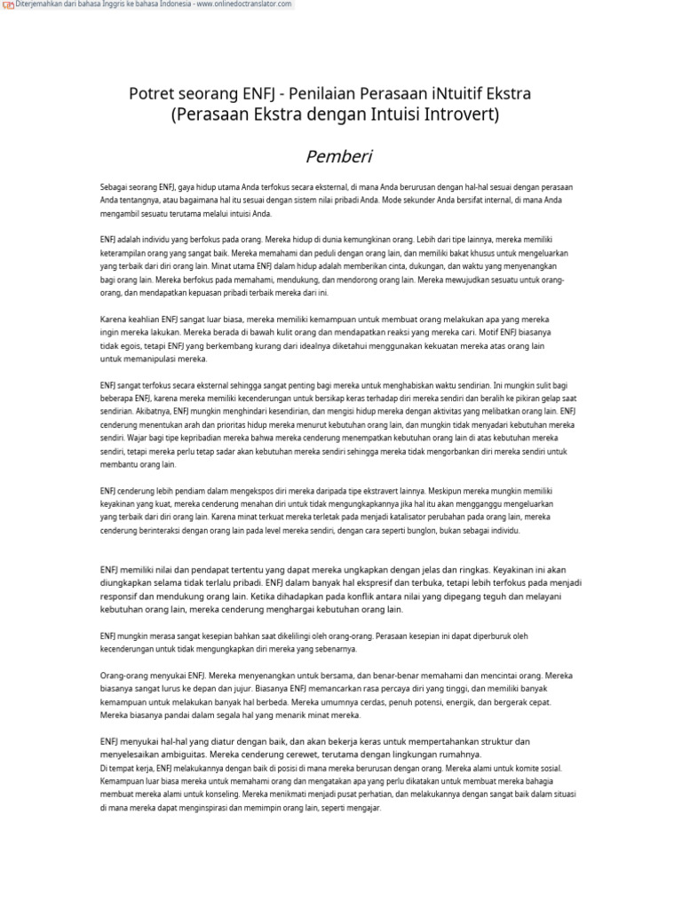 Karakteristik dan Profil ENFJ | PDF | Pengembangan Diri