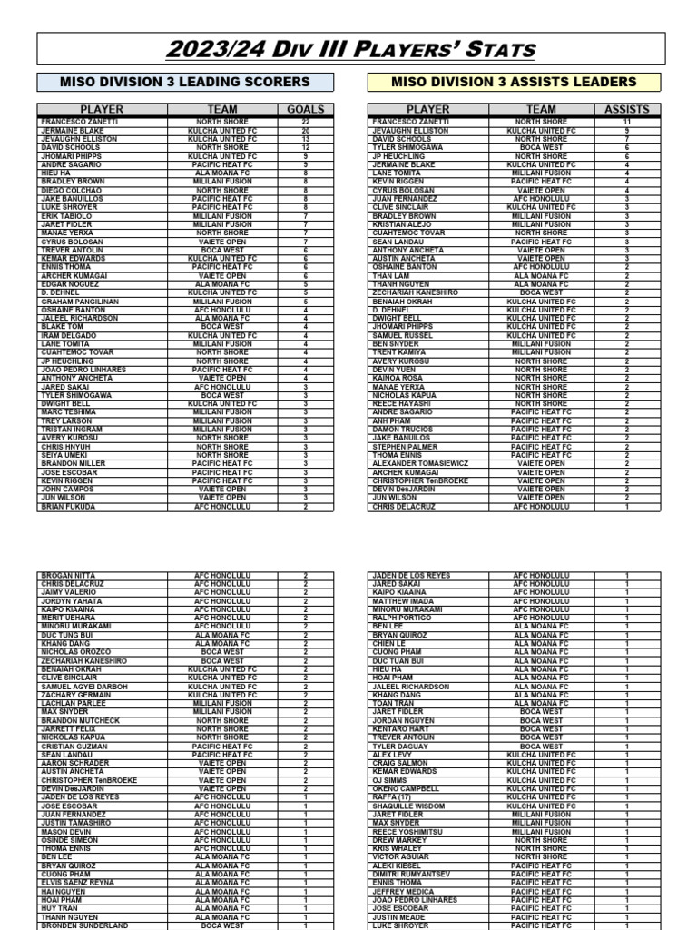 Div 3 Players Stats 2023-24 | PDF