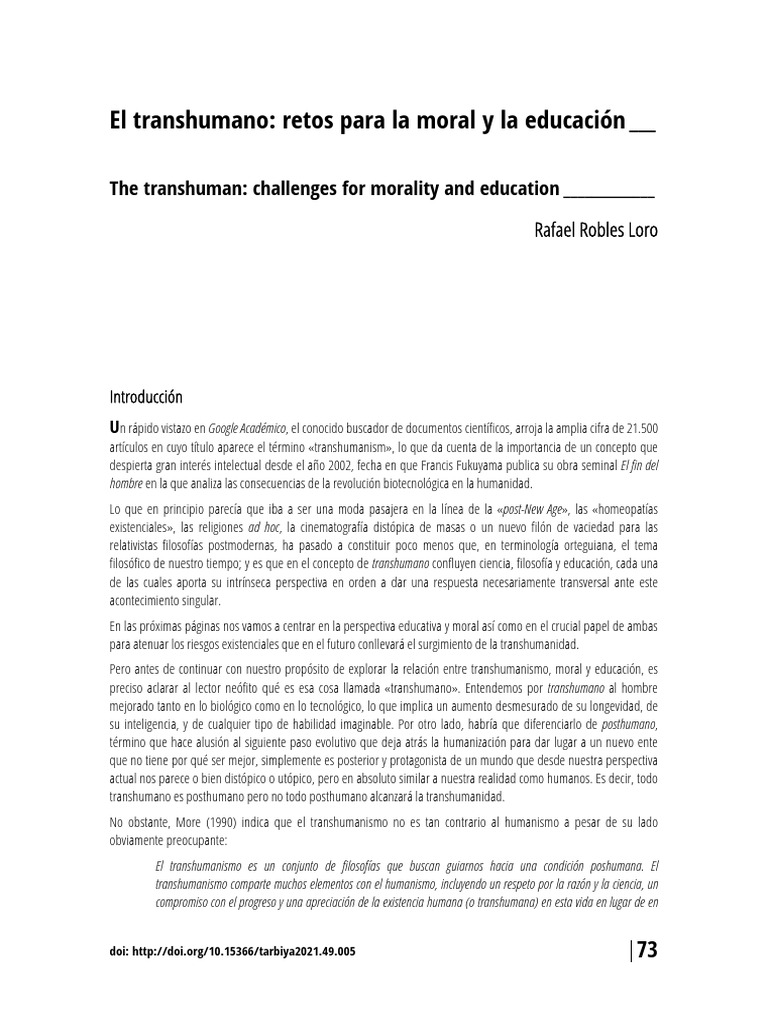 El Transhumano: Retos para La Moral y La Educación | PDF | Transhumanismo | Moralidad
