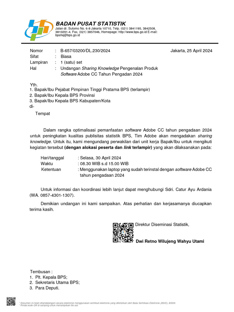 B-657 DL230 Undangan Sharing Knowledge Pengenalan Produk Software Adobe CC Tahun Pengadaan 2024 ...