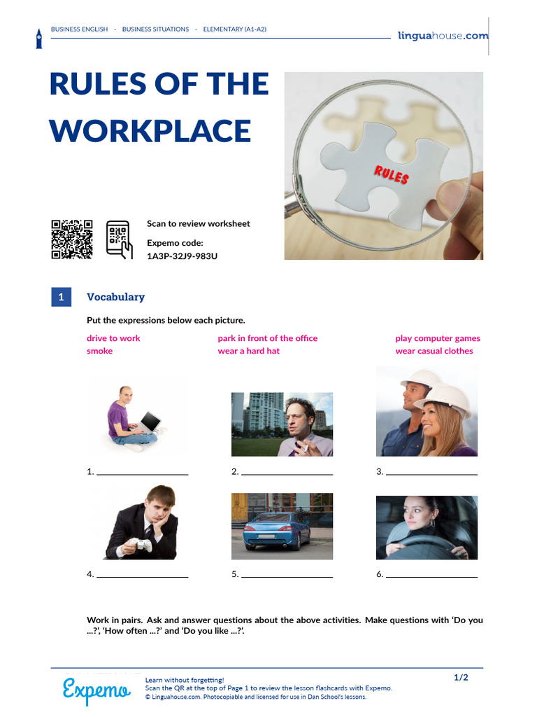 Workplace Rules for Beginners (A1-A2) | PDF