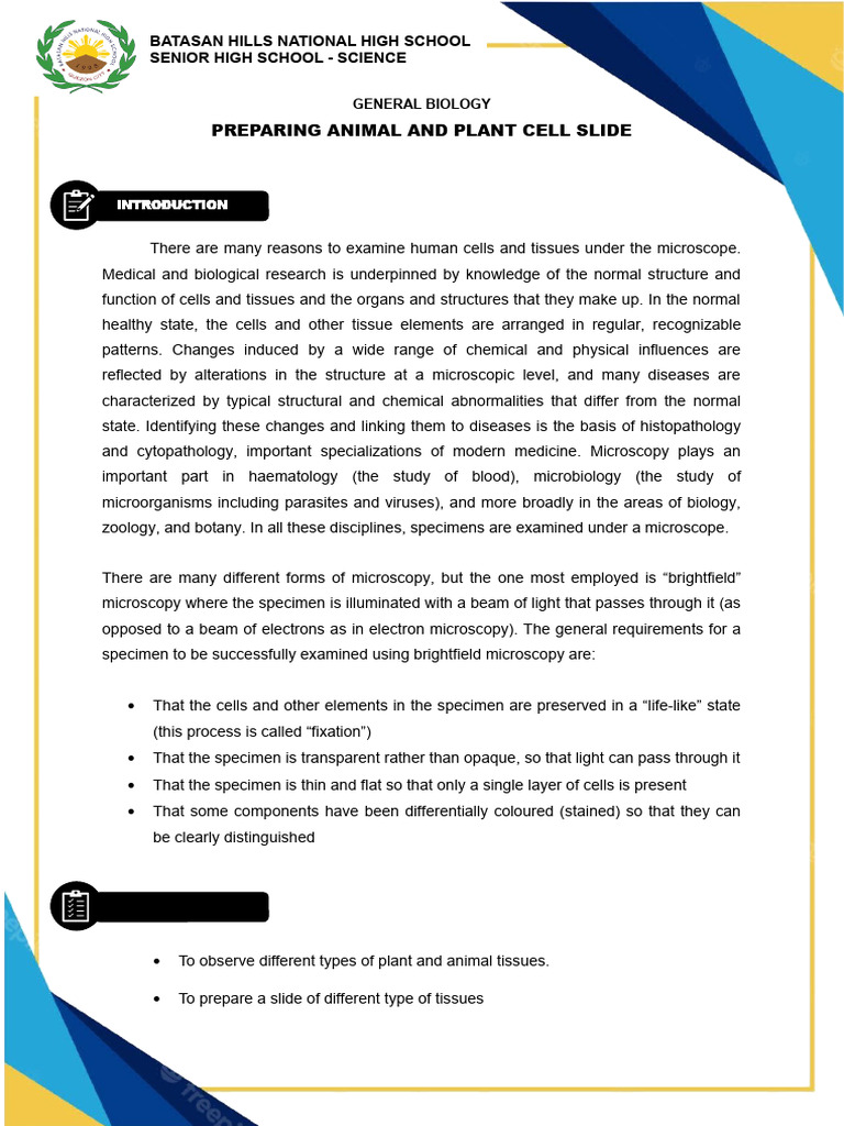 PREPARING-ANIMAL-AND-PLANT-CELL-SLIDE-LAB-ACTIVITY | PDF | Staining ...