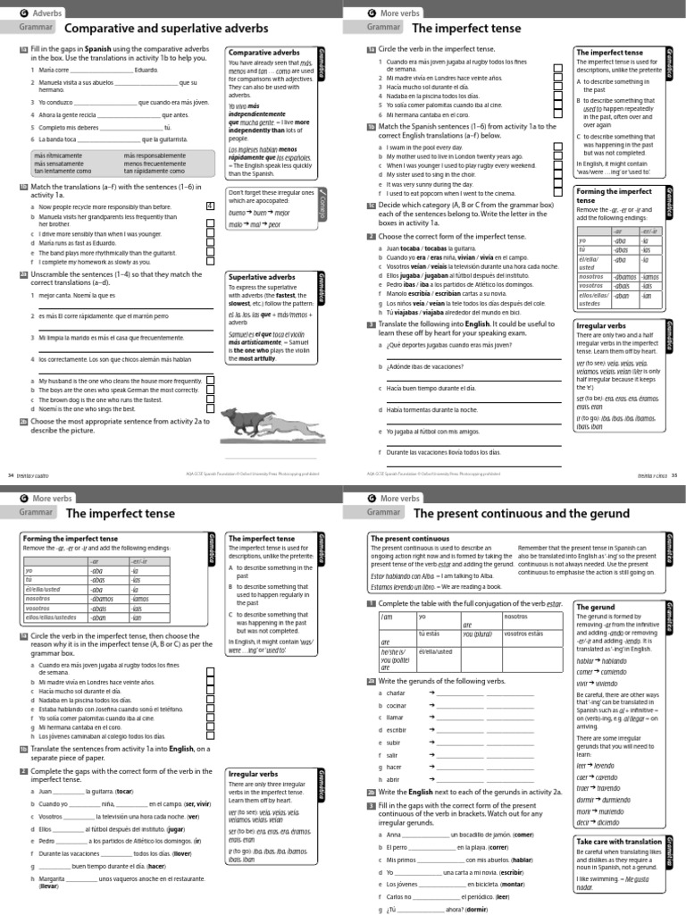 AQA GCSE Spanish Foundation Workbook pp34 35 PDF | PDF | Grammatical ...