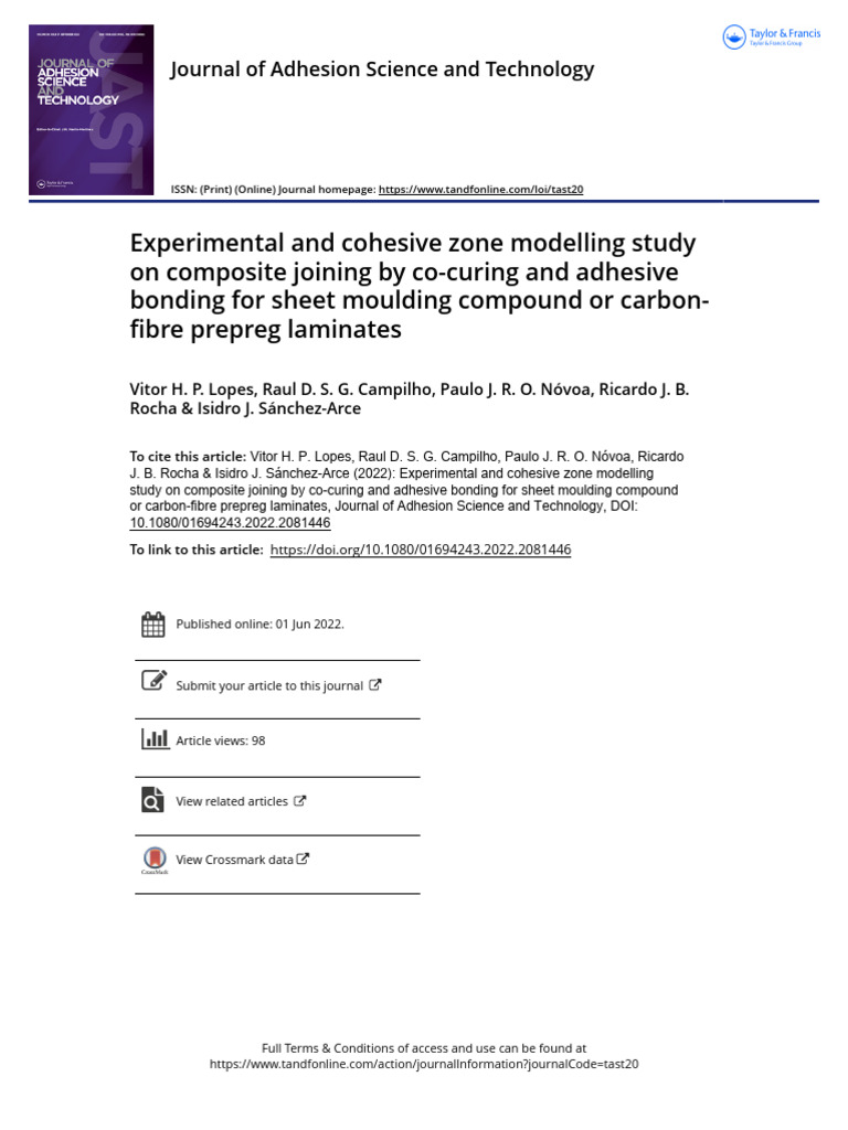 Eeeeeeexperimental and Cohesive Zone Modelling Study On Composite Joining by Co Curing and ...