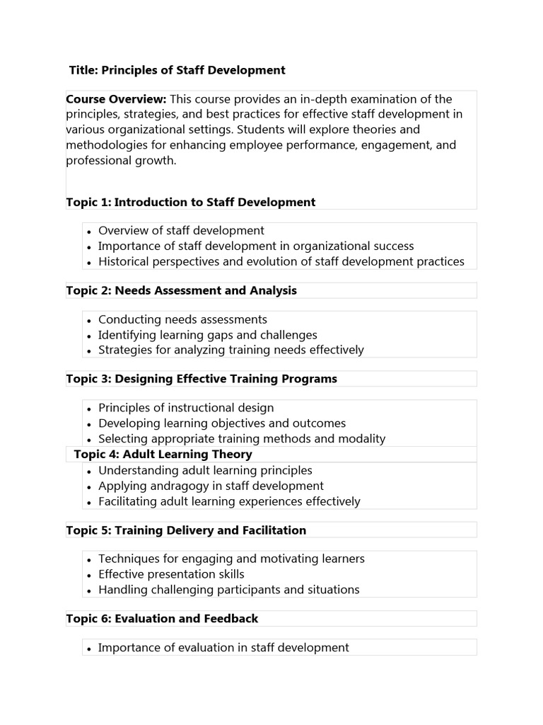 Principles of Staff Development Topic I and 2 | PDF | Needs Assessment ...