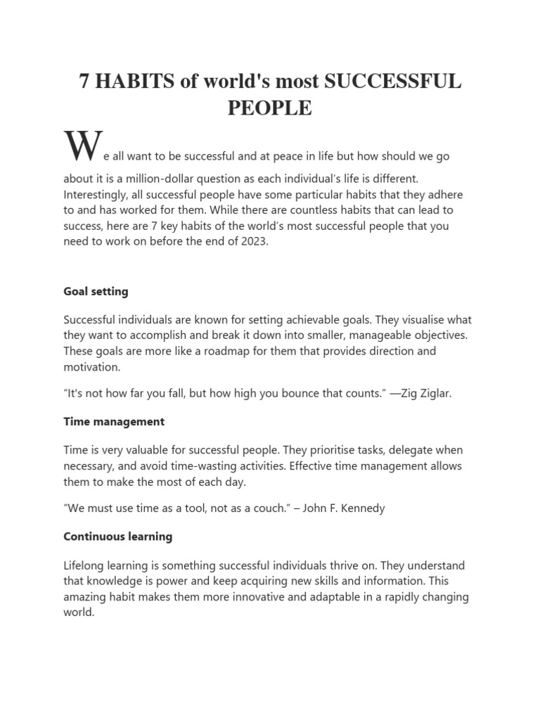 7 Habits Of Worlds Most Successful People Pdf Mentorship