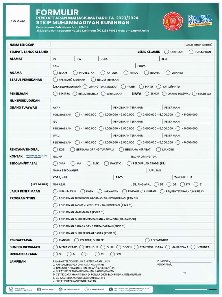 Formulir PMB STKIP Muhammadiyah Kuningan - Form | PDF