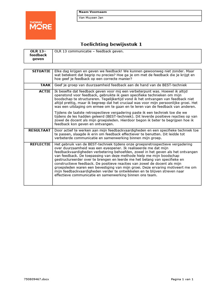 Toelichting Bewijsstuk Olr 13 Bewijsstuk 1 | PDF