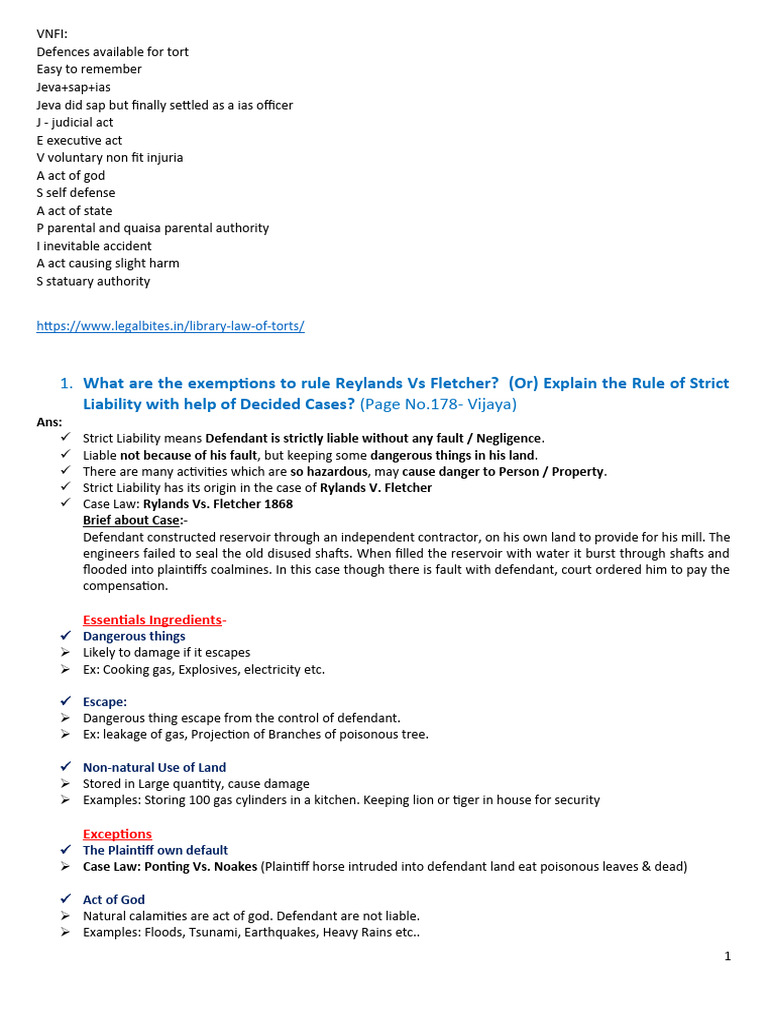 Torts_Notes | PDF | Defamation | Nuisance