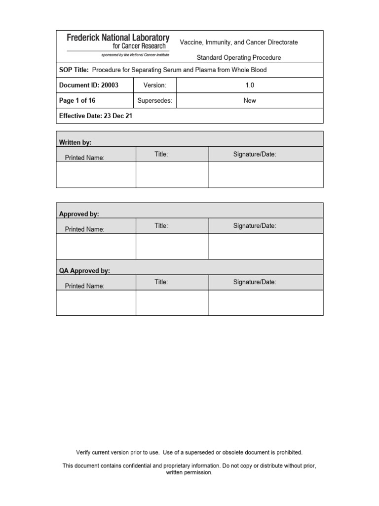 Procedure For Separating Serum and Plasma From Whole Blood v.1.0 ...