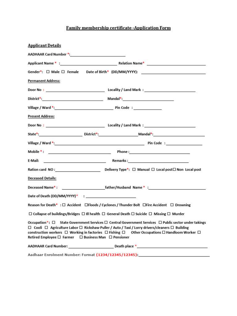 Family Membership Certificate Application Form | PDF | Access Control | Authentication