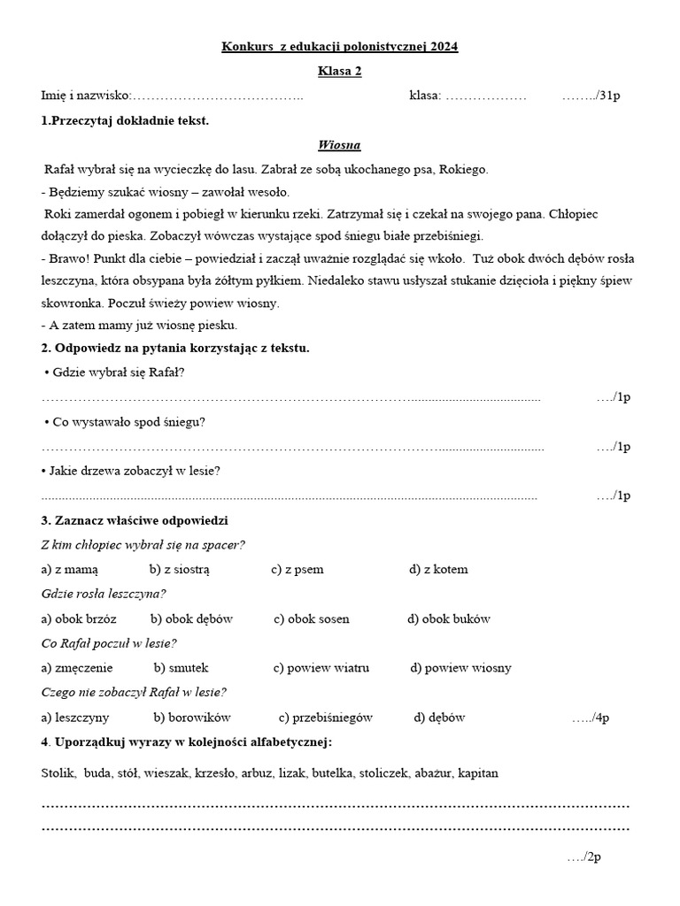 konkurs klasy 2 | PDF