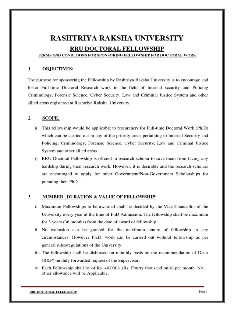 RRU-Fellowship-Guidelines | PDF | Doctor Of Philosophy | Doctorate