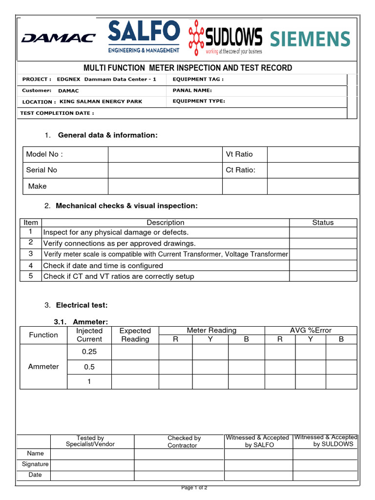 Multi-Function Meter Inspection Record | PDF | Voltage | Electronics