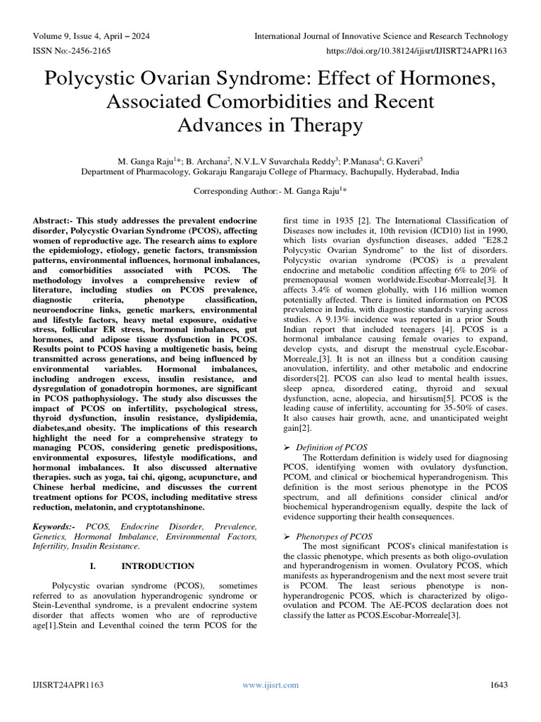 Polycystic Ovarian Syndrome: Effect of Hormones, Associated ... Polycystic Ovarian Syndrome: Effect of Hormones, Associated ...