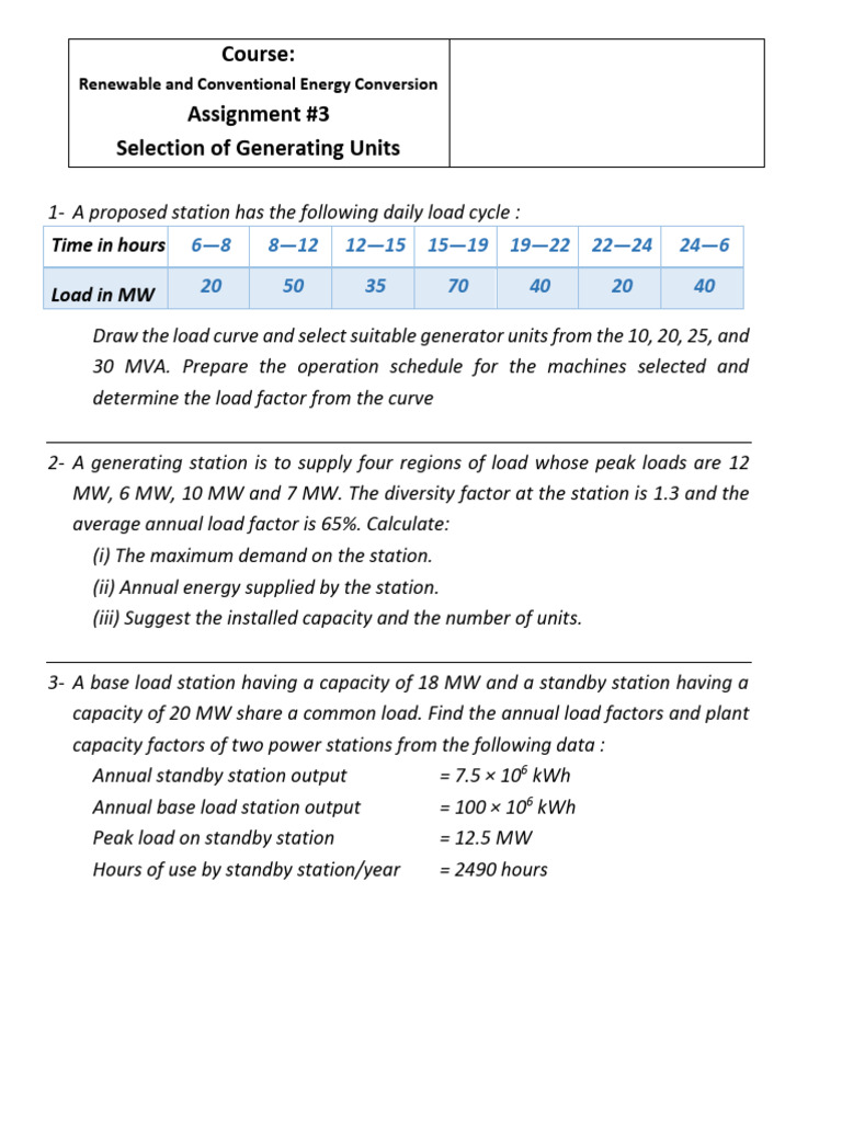 Generating Units Selection and Analysis | PDF