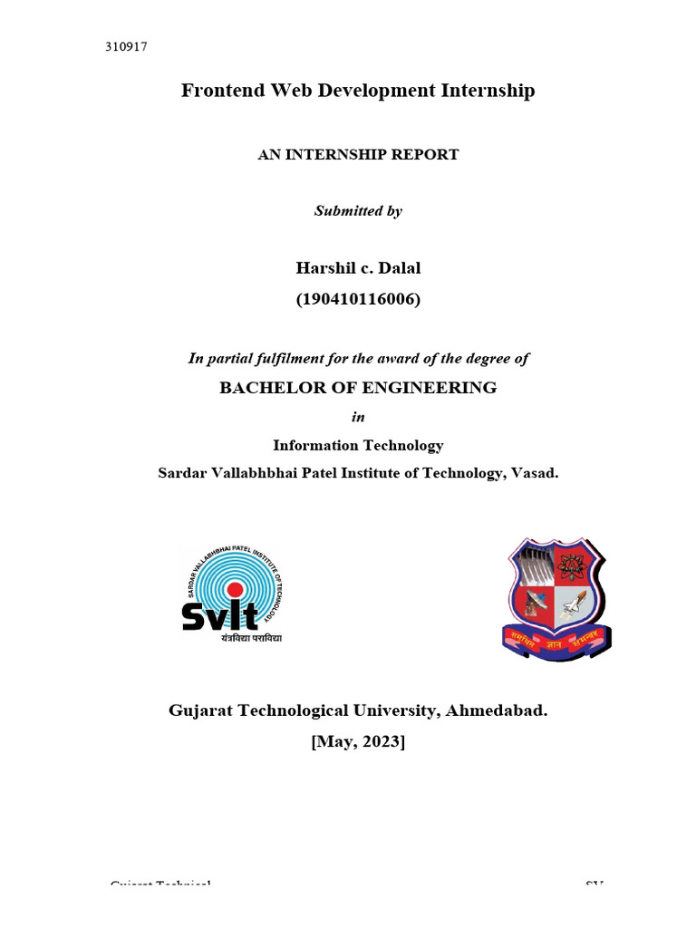Frontend Web Development Internship Report | PDF | Customer ...