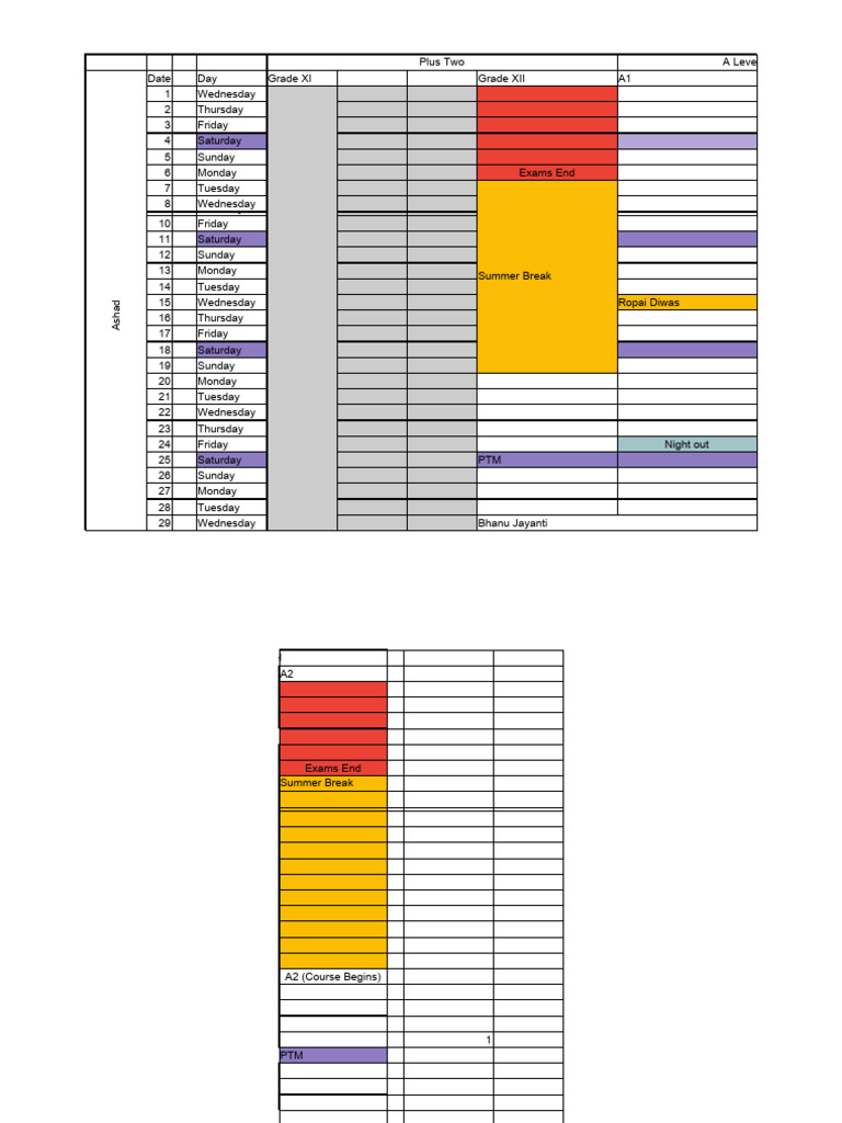 Whole School Events and Activities Calendar 2079 - Internal Use | PDF