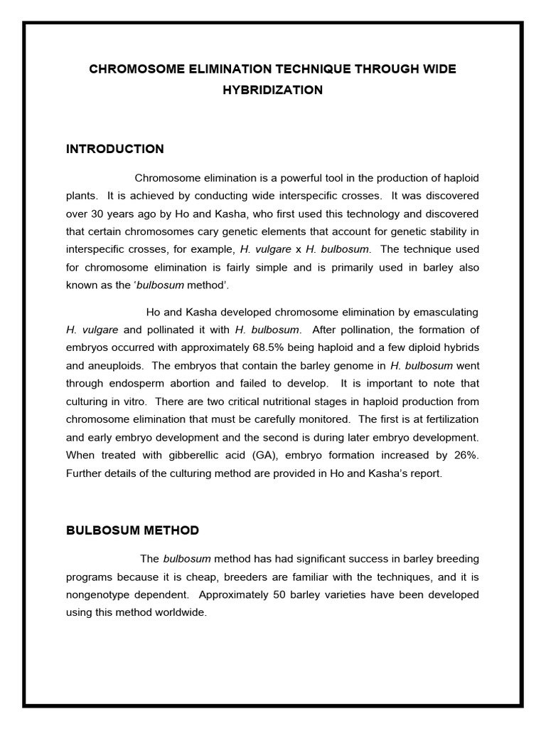 Bulbosum Technique for Barley Breeding | PDF | Plant Breeding | Hybrid ...