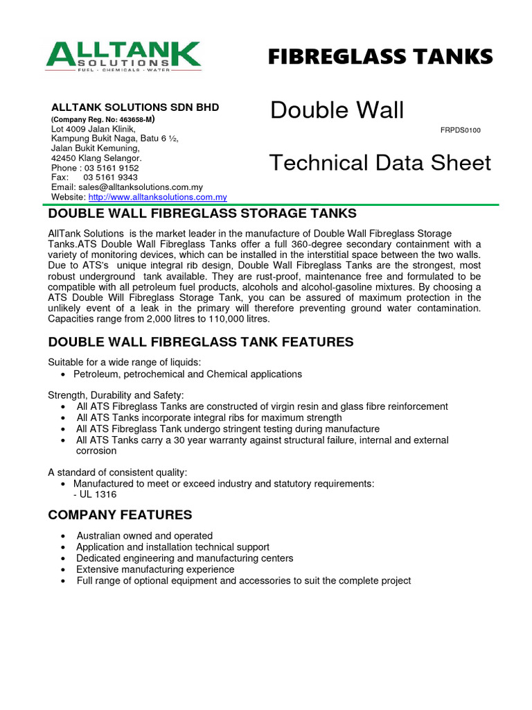 Double Wall Fiberglass Tank Solutions | PDF | Fiberglass | Fibre ...