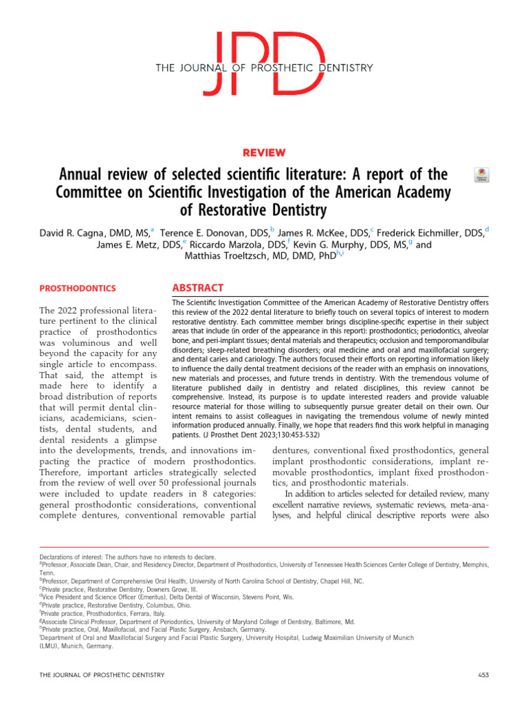 Annual JPD REVIEW 2023 | PDF | Dental Implant | Dentistry