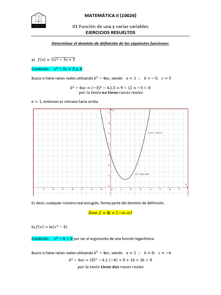 01 EJERCICIOS RESUELTOS Funcion de Una y Varias Variables 3 | PDF | Logaritmo | Elipse