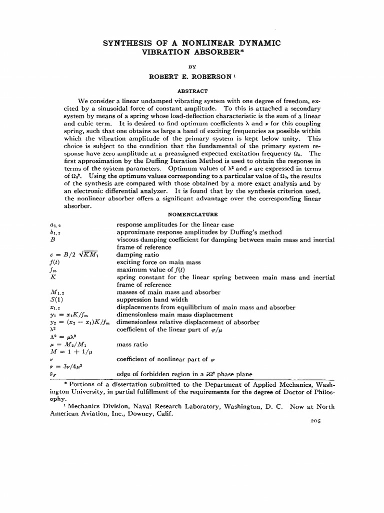 Synthesis of A Nonlinear Dynamic Vibration Absorber | PDF | Damping ...