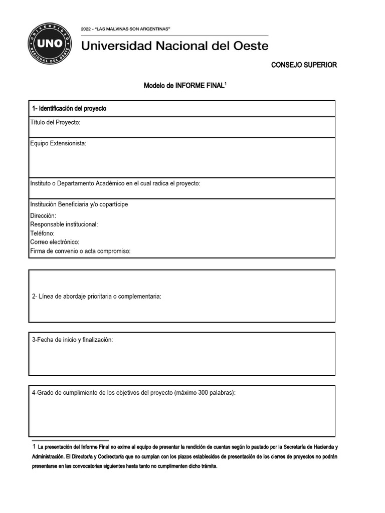 Modelo Informe Final Proyecto de Extension | PDF