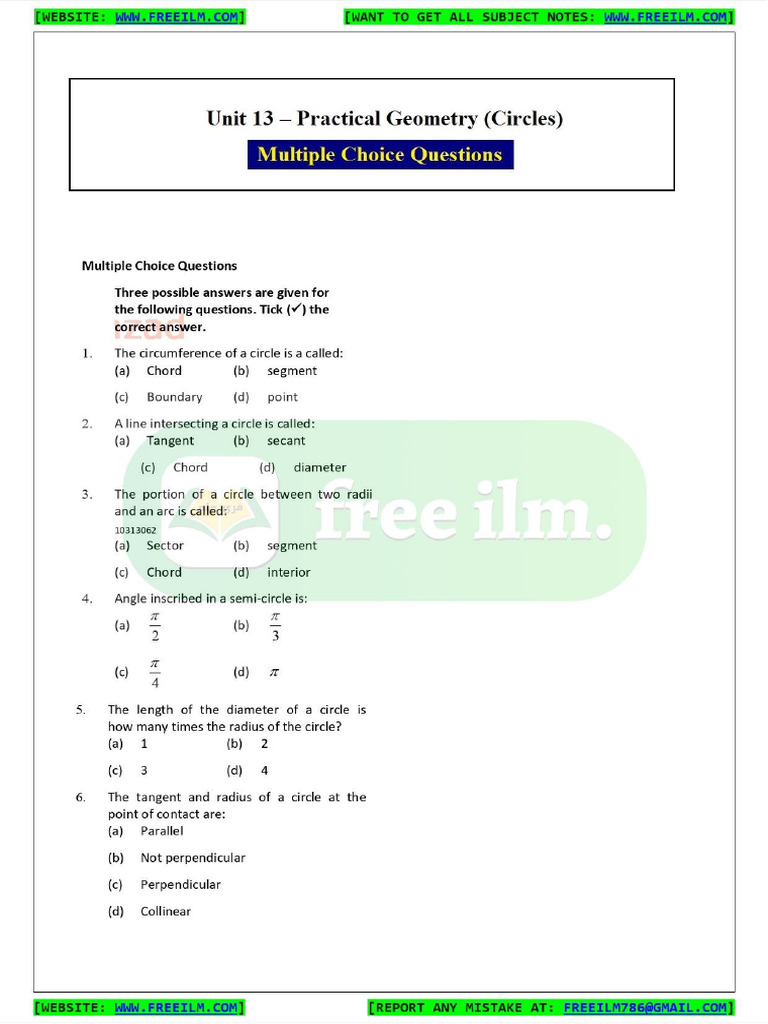 10th Maths Chap13 MCQ's | PDF