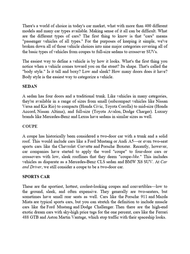 Cars | PDF | Sedan (Automobile) | Land Vehicles