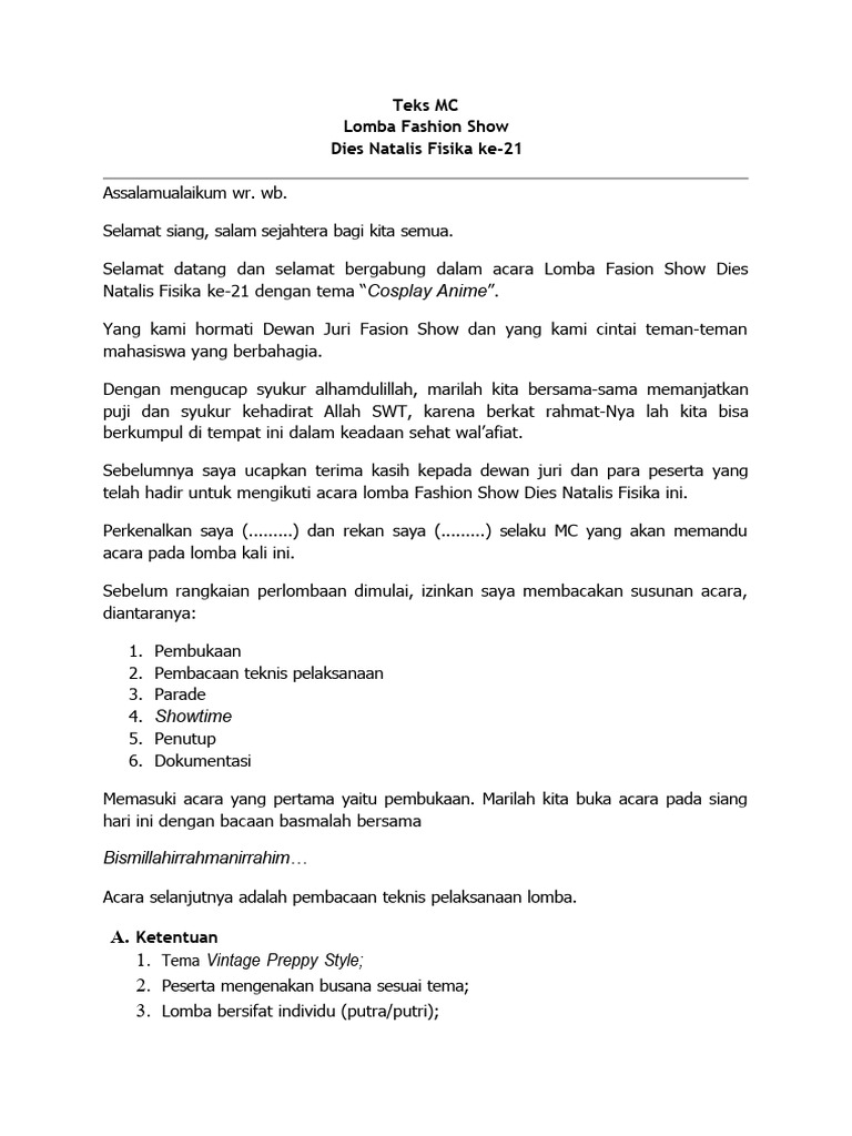 Teks MC Fashion Show-1 | PDF