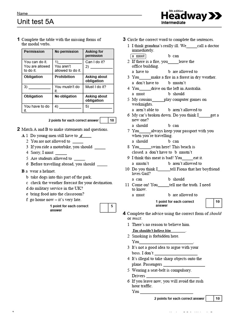 HW5e - Int - Test Unit 5A | PDF
